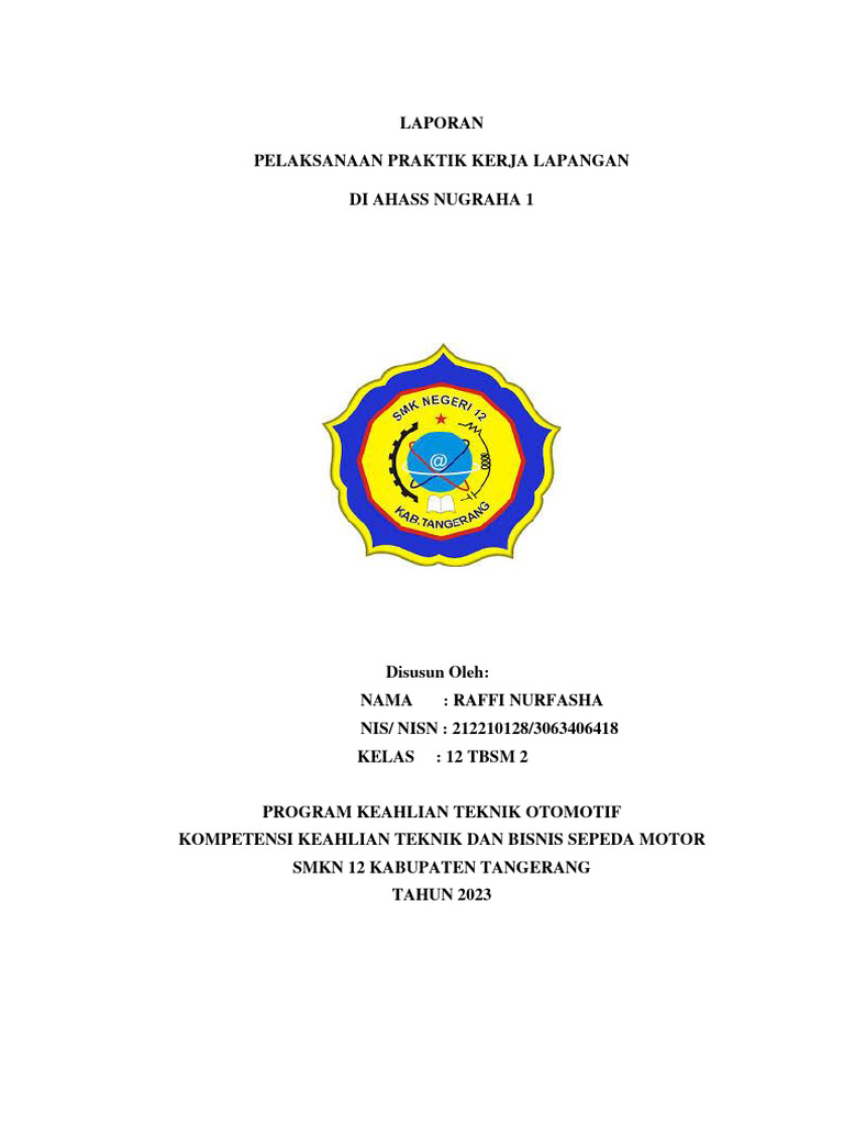 Laporan PKL Raffi Nurfasha (12 TBSM 2) | PDF