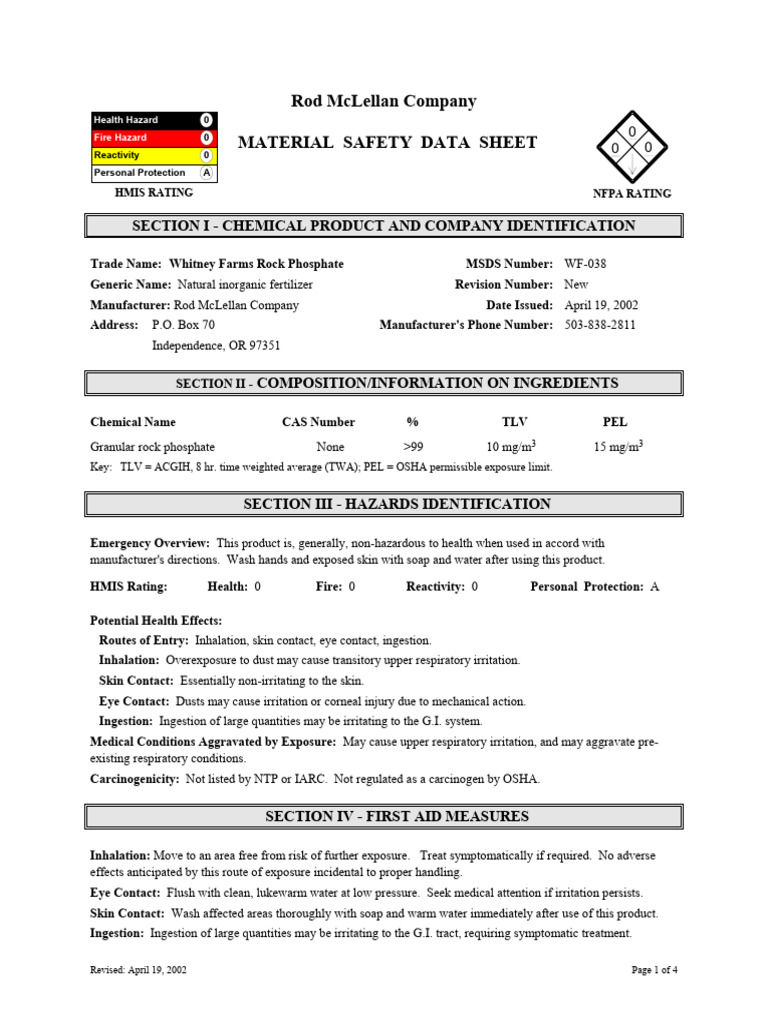 WF Rock Phosphate | PDF | Hazards | Resource Conservation And Recovery Act