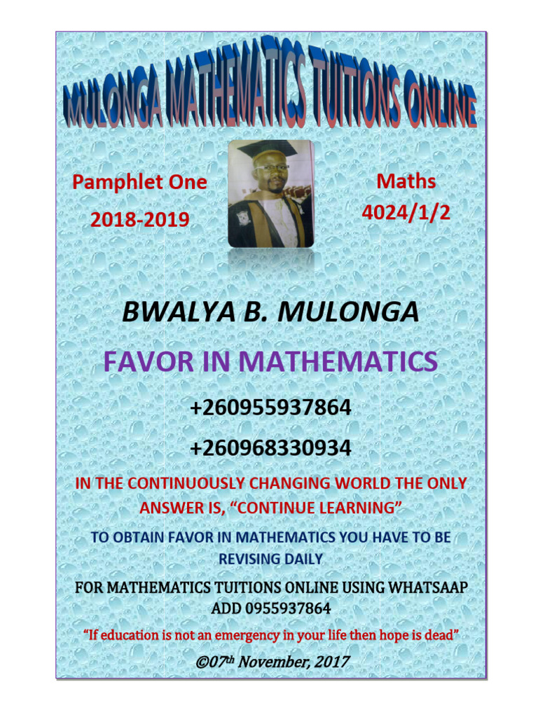Mathematics Tuition Pamphlet Zambia | PDF | Area | Equations