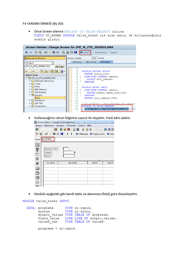 ABAP - F4 (Search Help) Arama Yardımı Örneği - by DD | PDF