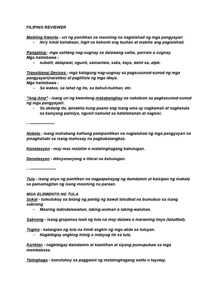Filipino Reviewer | PDF