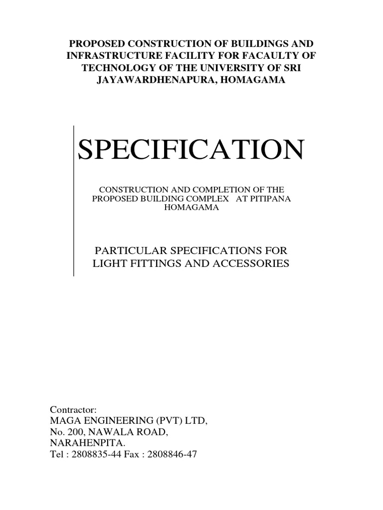Light Fittings - Specification | PDF | Electrical Wiring | Specification (Technical Standard)