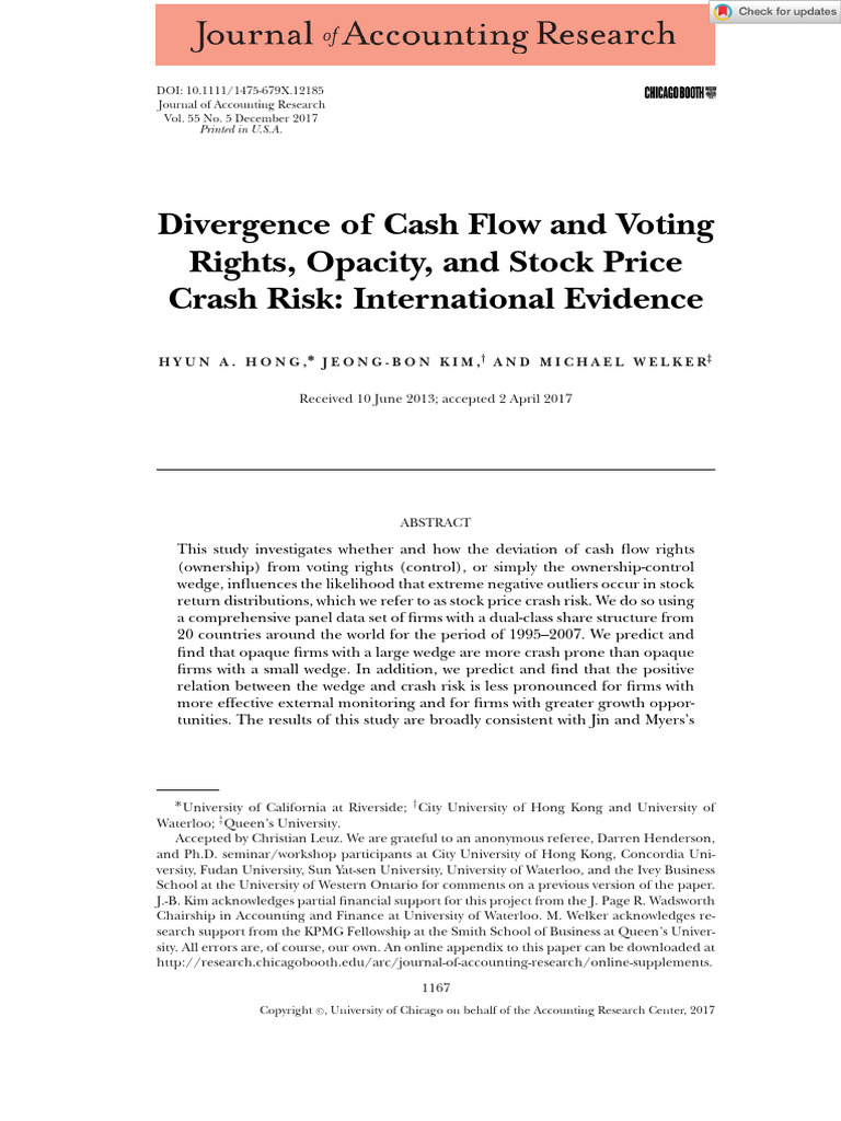 J of Accounting Research - 2017 - HONG - Divergence of Cash Flow and ...