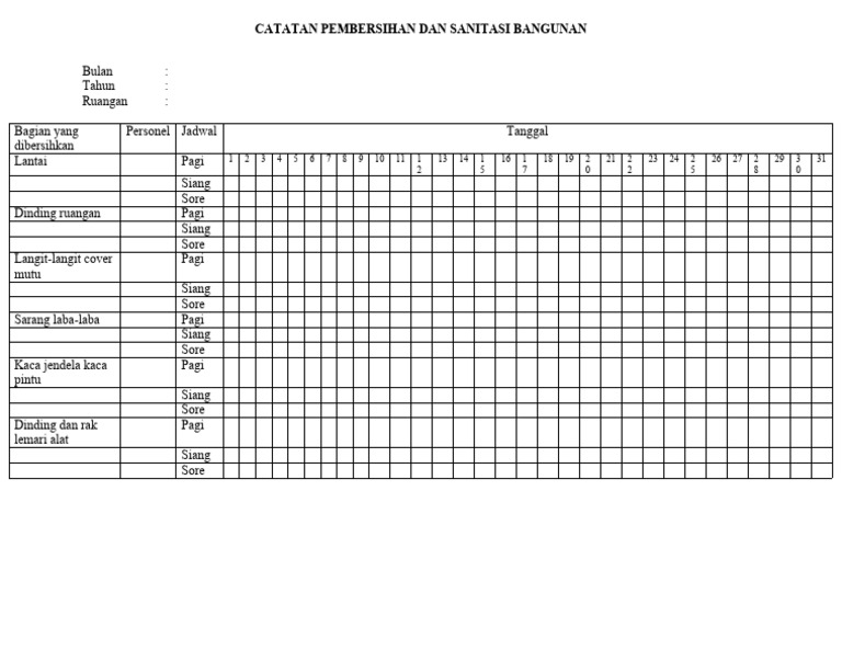 Catatan Pembersihan Ruangan | PDF