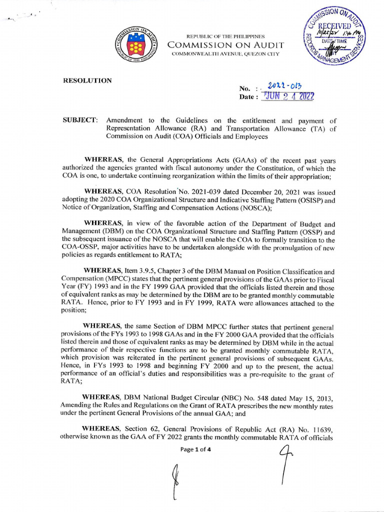 COA Resolution No. 2022 013 RATA Guidelines | PDF