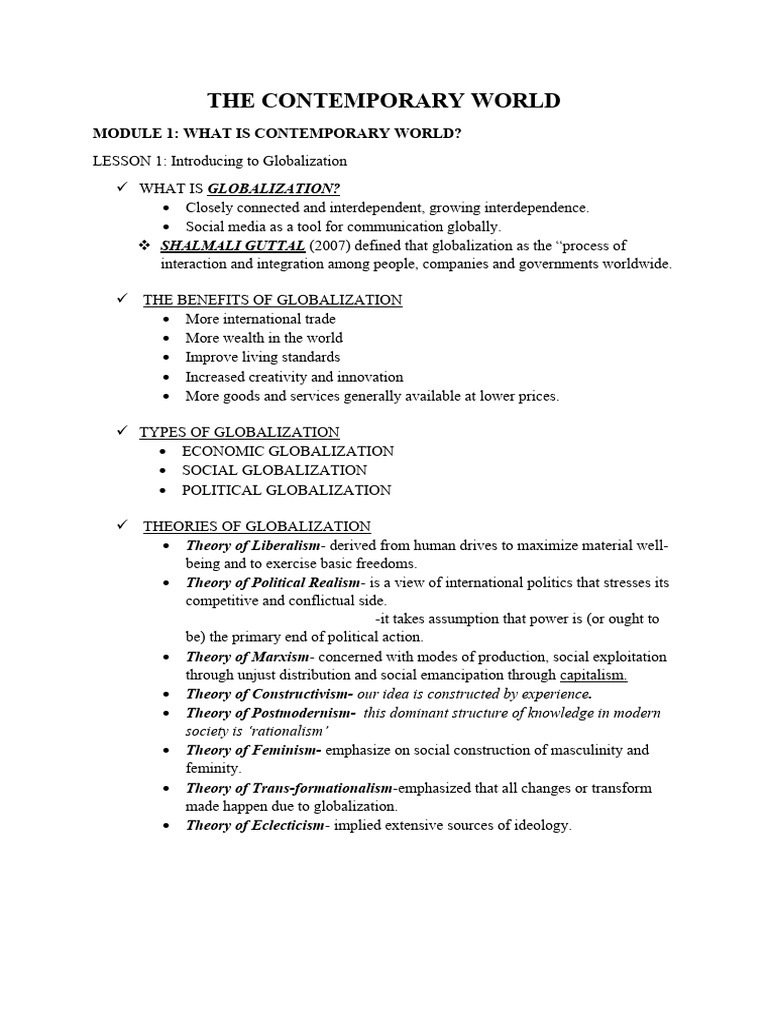 THE CONTEMPORARY WORLD Prelim Reviewer | PDF | Governance | Globalization