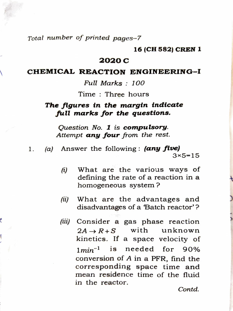 Cre 2020C | PDF | Chemical Reactor | Reaction Rate