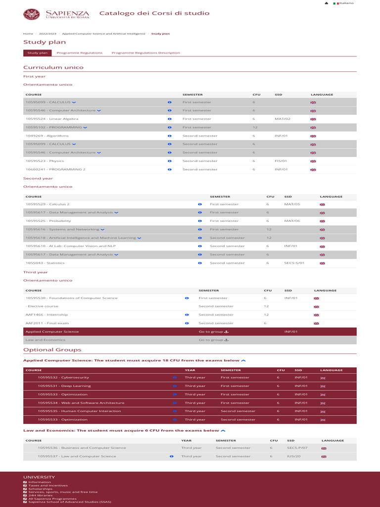 Study Plan - Catalogo Dei Corsi Di Studio | PDF | Computer Programming ...