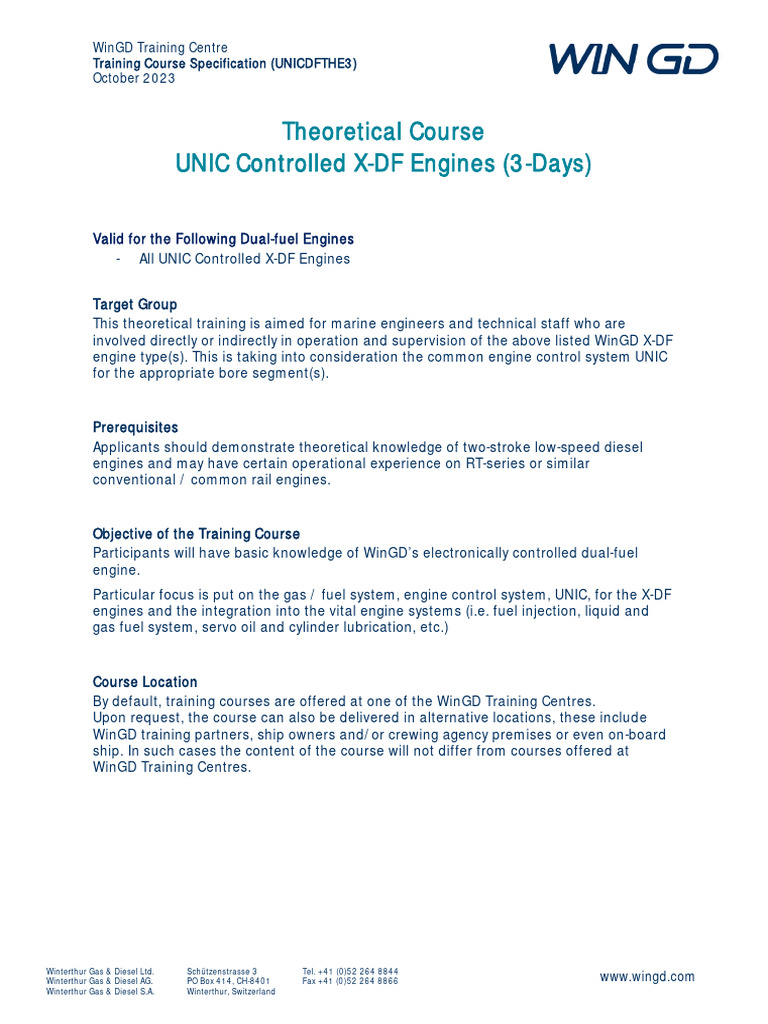 Theoretical Course UNIC Controlled X DF Engines (3 Days) | PDF | Engines | Diesel Engine