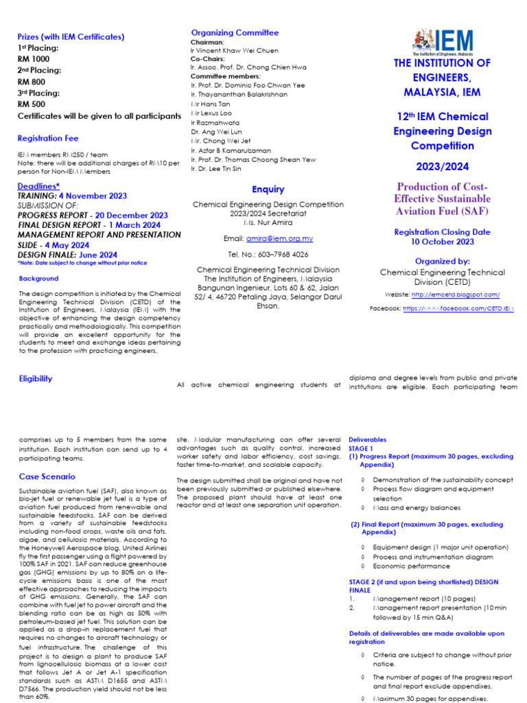 Flyer - 12nd IEM Design Competition | PDF | Fuels | Chemistry