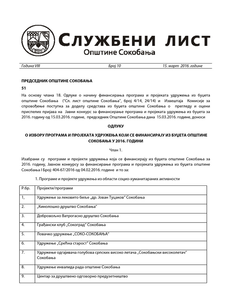 Sluzbeni list 10_15032016 | PDF