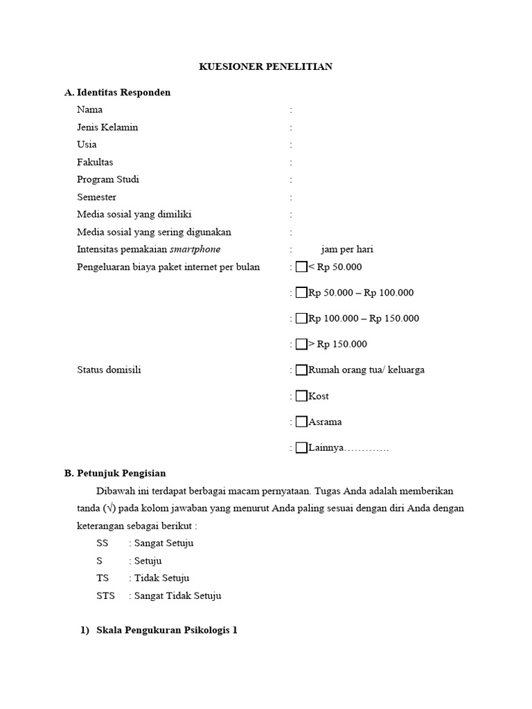 Skala Pengukuran Try Out | PDF | Pengembangan Diri