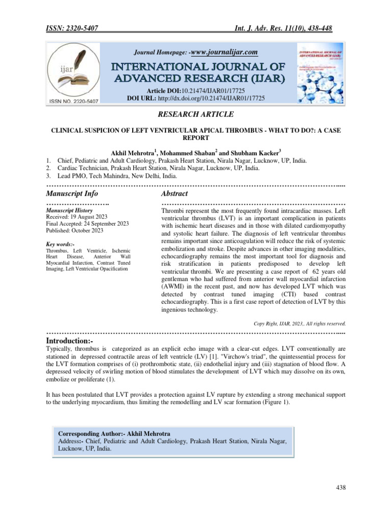 Left Ventricular Thrombus Case Report | PDF | Echocardiography ...