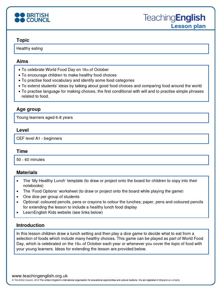Lesson Plan Healthy Food | Download Free PDF | Lunch | Foods