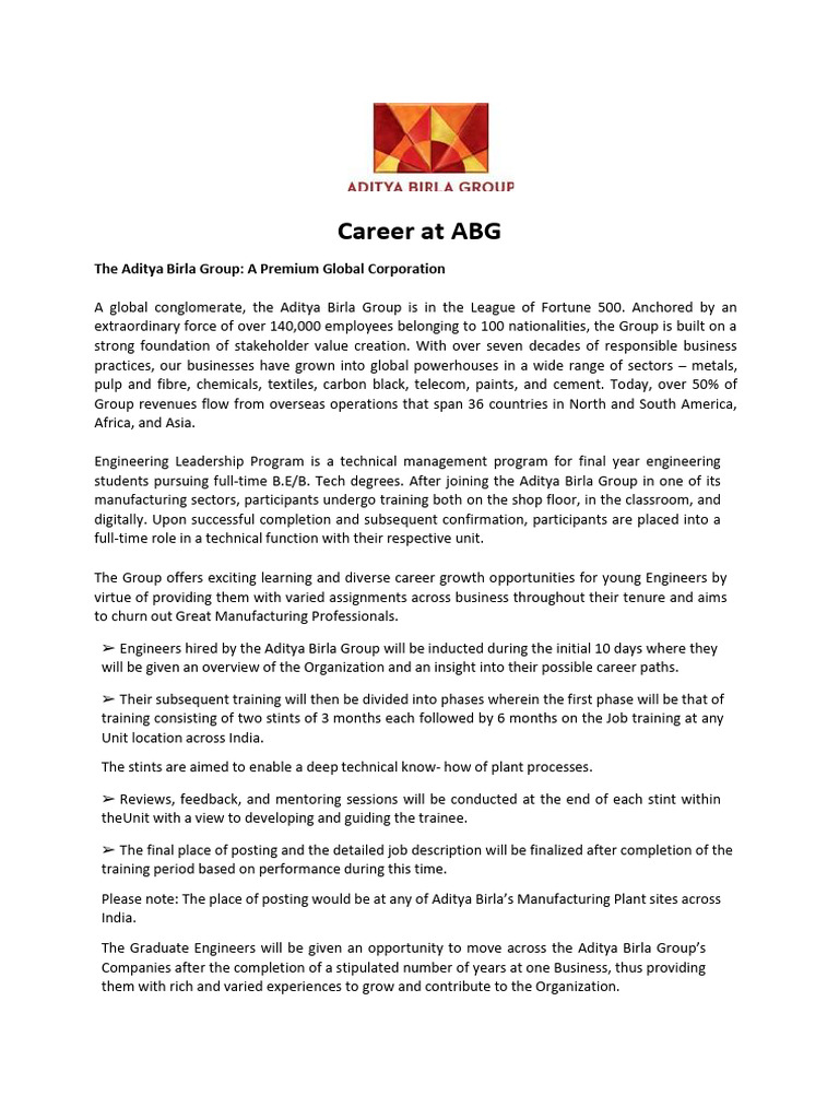 Aditya Birla Group 2024 Engineering Leadership Program 2023-10-16 ...
