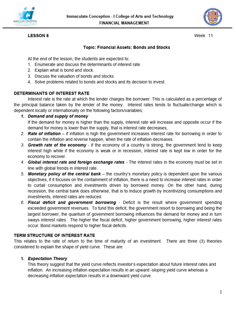 Lesson 8 Bonds and Stock For Students 3 | PDF | Bonds (Finance) | Interest