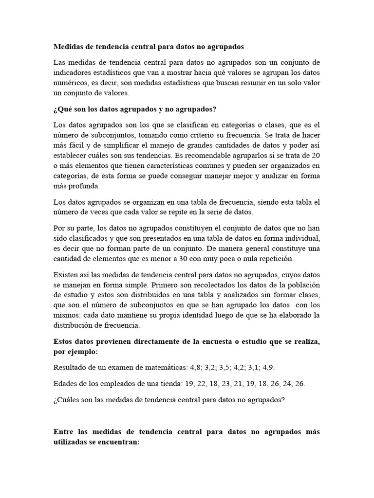 Medidas de Tendencia Central para Datos Simples y Agrupados | Descargar ... Medidas de Tendencia Central para Datos Simples y Agrupados | Descargar ...