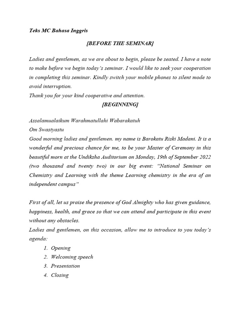 Teks MC Bahasa Inggris | PDF