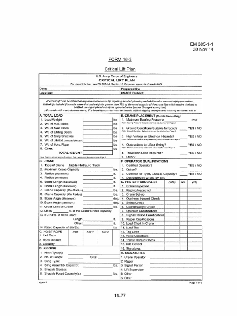 Form 16-3 Critical lift plan | PDF