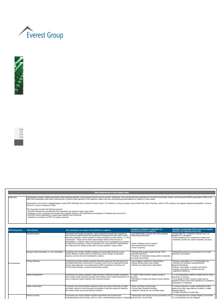 Everest Group RFP Questionnaire for ESG Attributes | PDF | Efficient ...