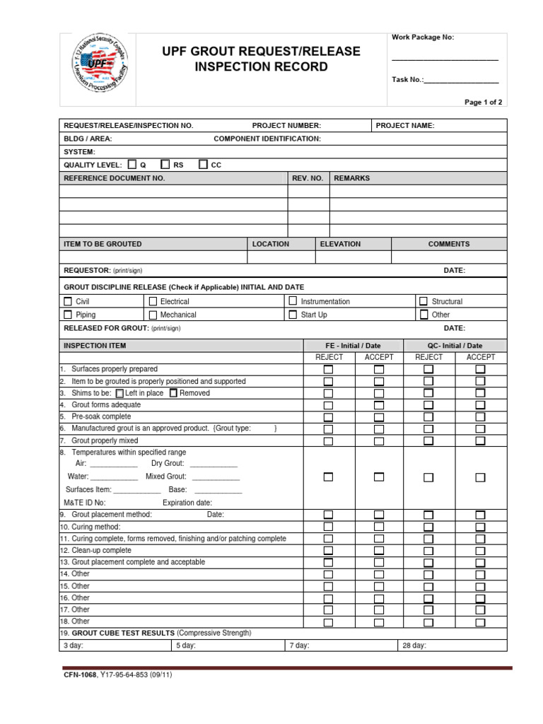Grout Release Form | PDF | Physical Sciences | Materials