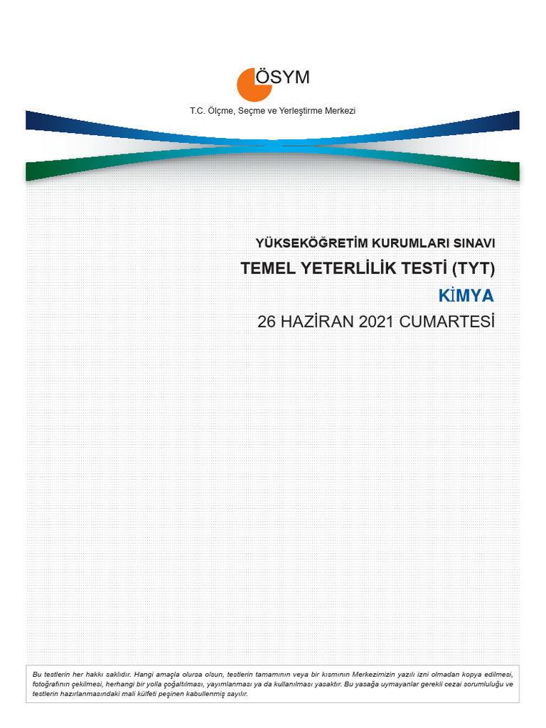 2021 TYT Kimya Soruları | PDF