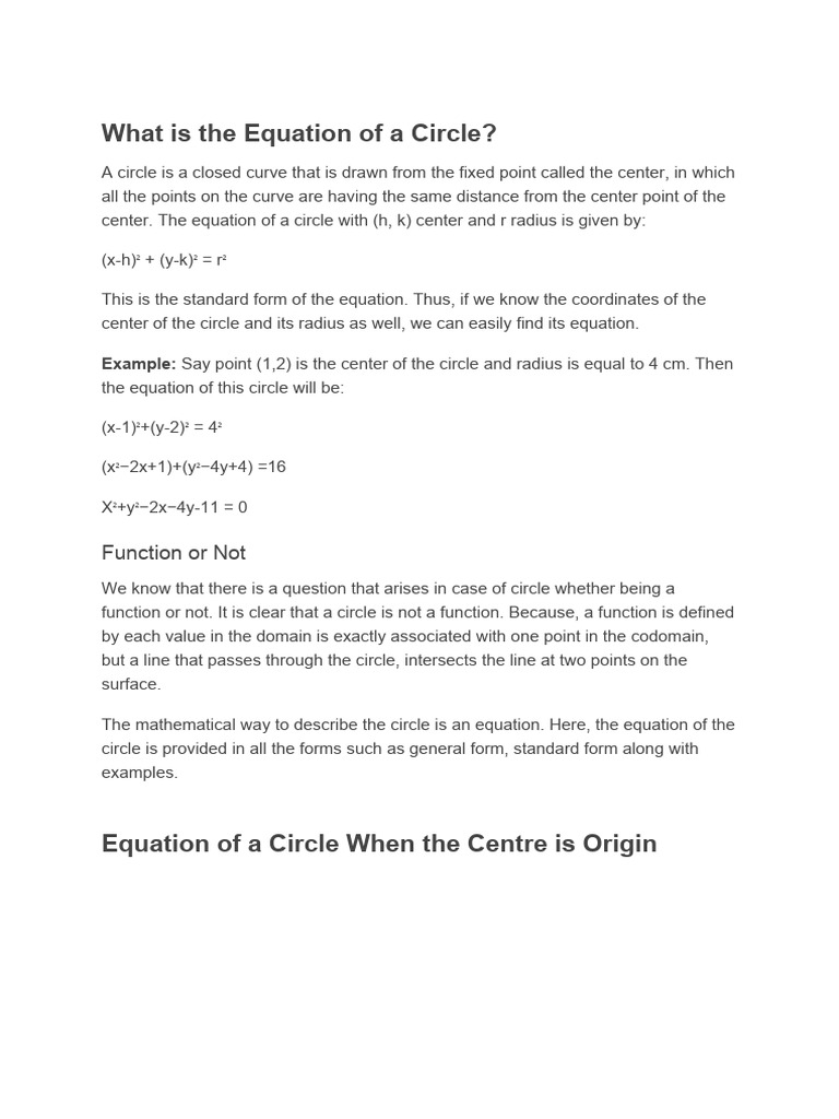 What Is The Equation of A Circle | PDF | Circle | Function (Mathematics)