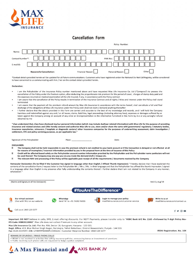 Freelook Cancellation Form | PDF