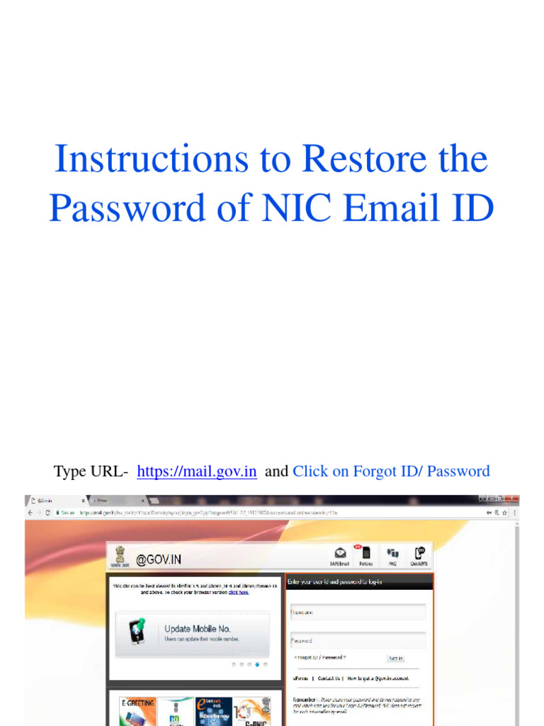 Instructions To Restore The Password of NIC Email ID Instructions To ...