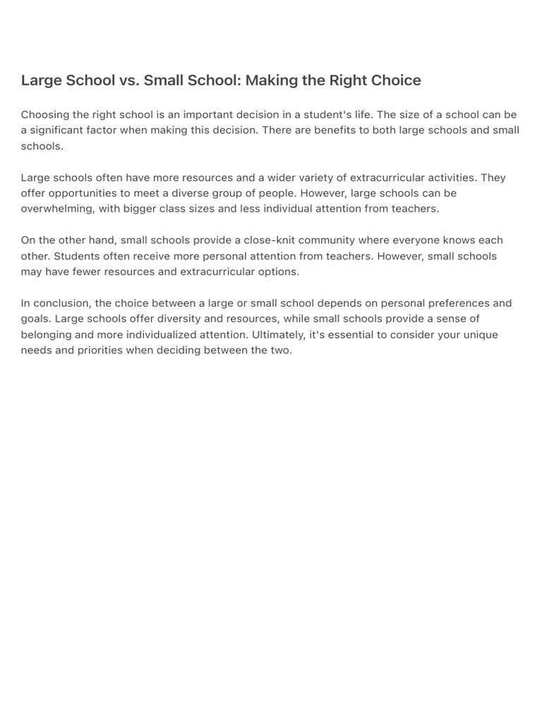 Large School vs. Small School: Making The Right Choice | PDF