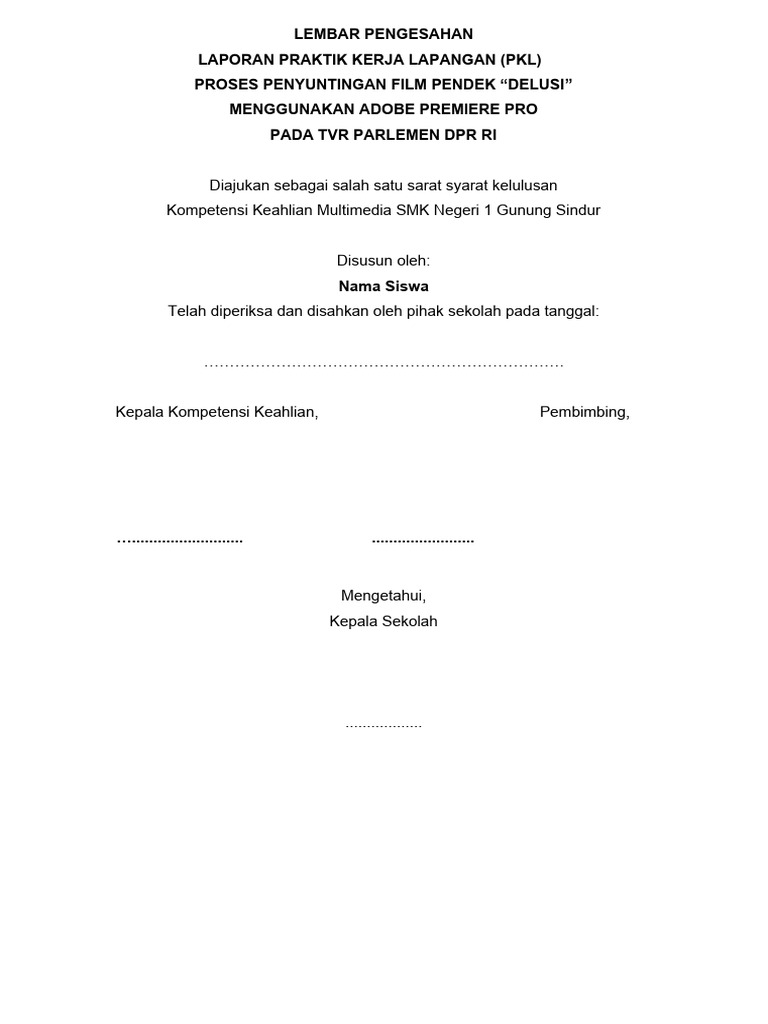 Format Lembar Pengesahan Dan Persetujuan PKL | PDF