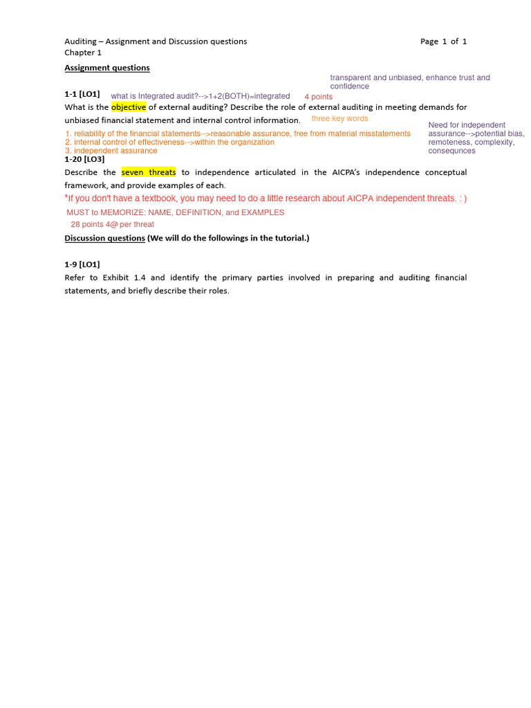 ACCT3109 Assignment Discussion Q Ch1 | PDF