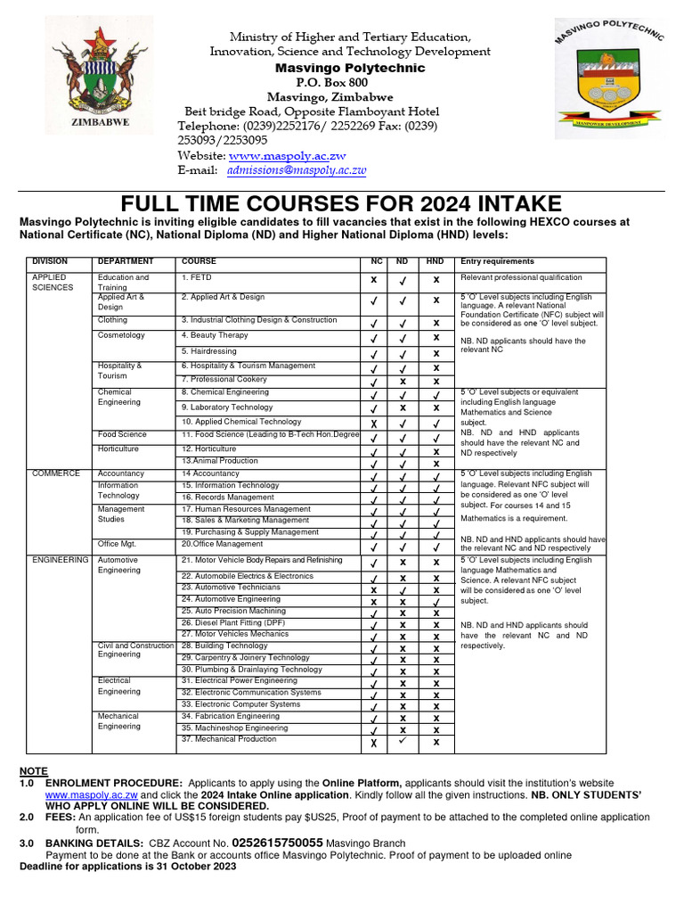 Advert Convetional Full Time Courses For January 2024 Intake Final ...