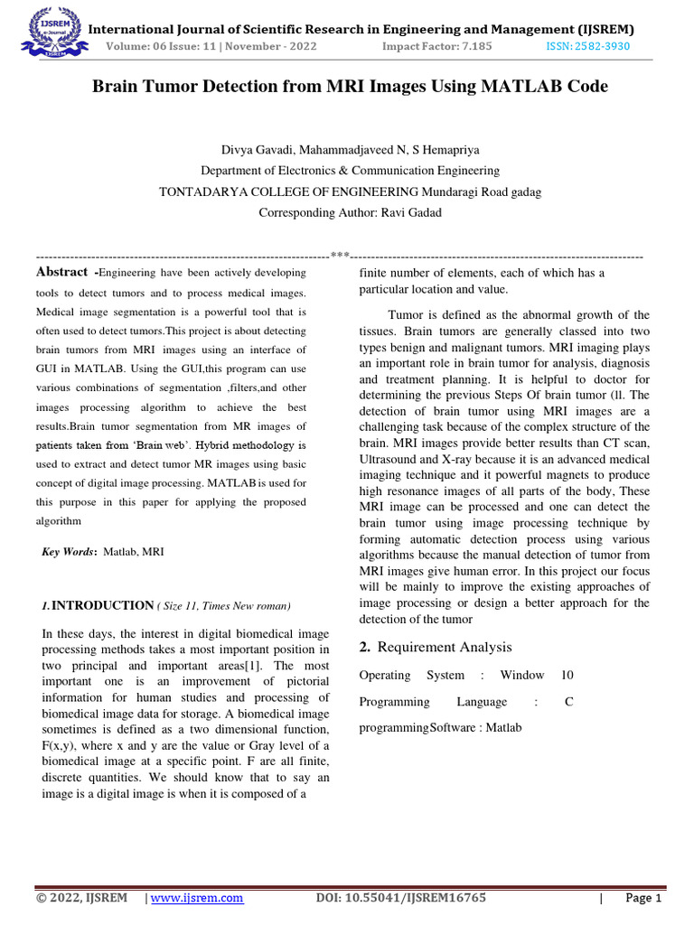 Brain Tumor Detection From Mri Images Using Matlab Code Pdf Medical