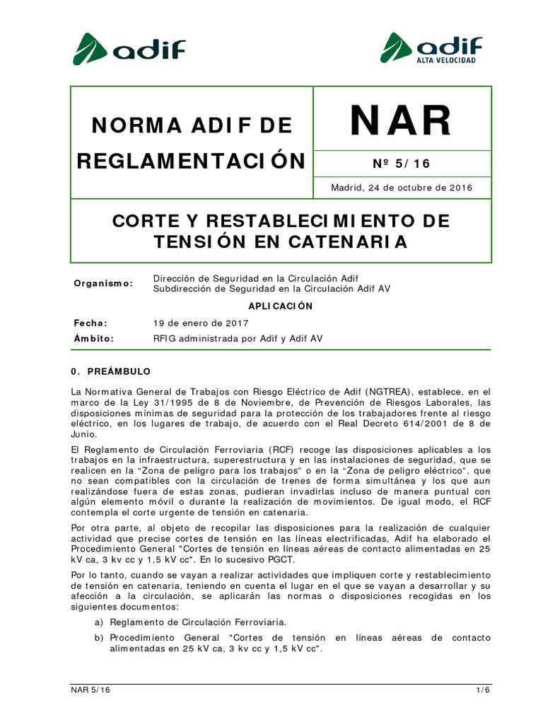 NAR 5 - 16 Corte y Restablecimiento de Tensión PDF | PDF