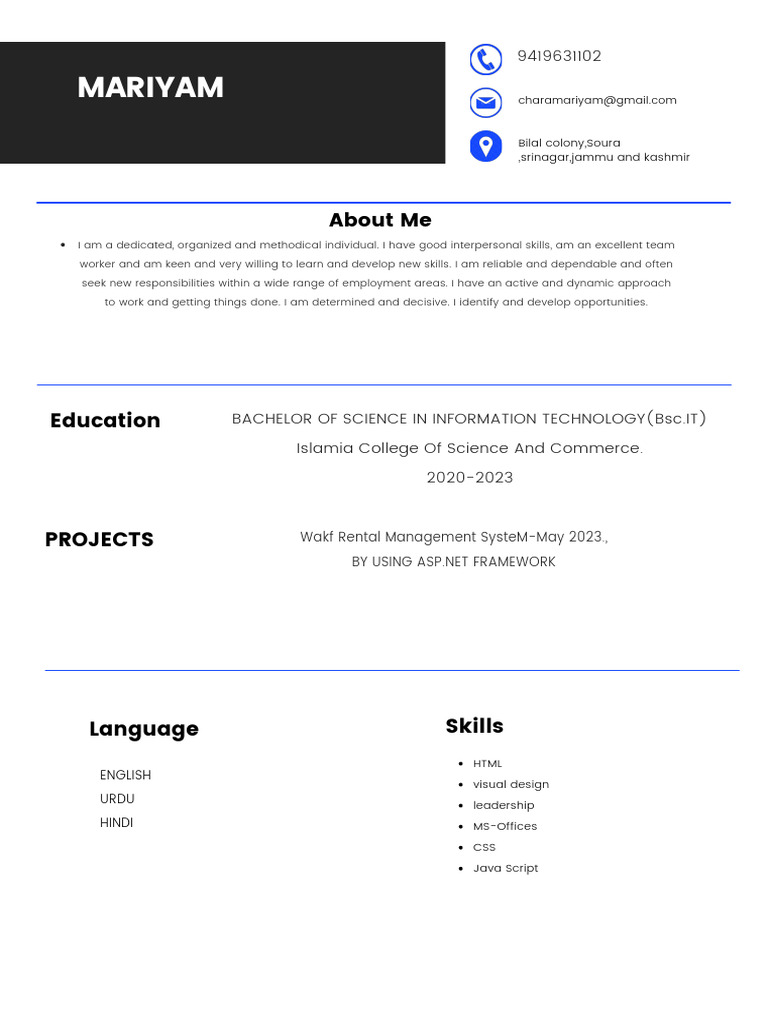 Saniya Mariyam's IT Profile and Projects | PDF