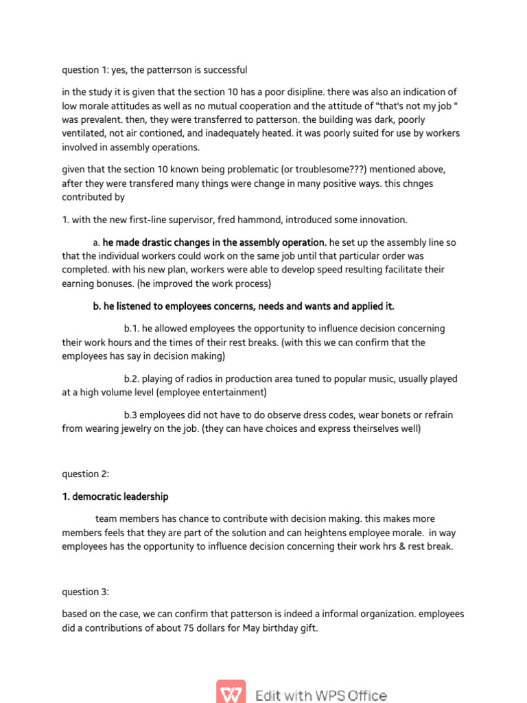 Case 1 Patterson | PDF | Psychology | Business