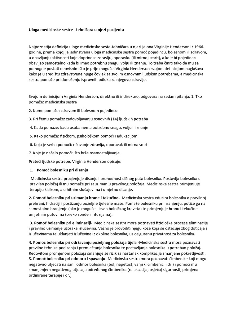 Uloga Medicinske Sestre | PDF