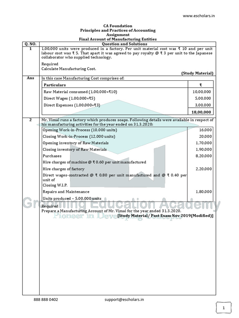 Final Account Manufacturing Entries | PDF | Inventory | Cost