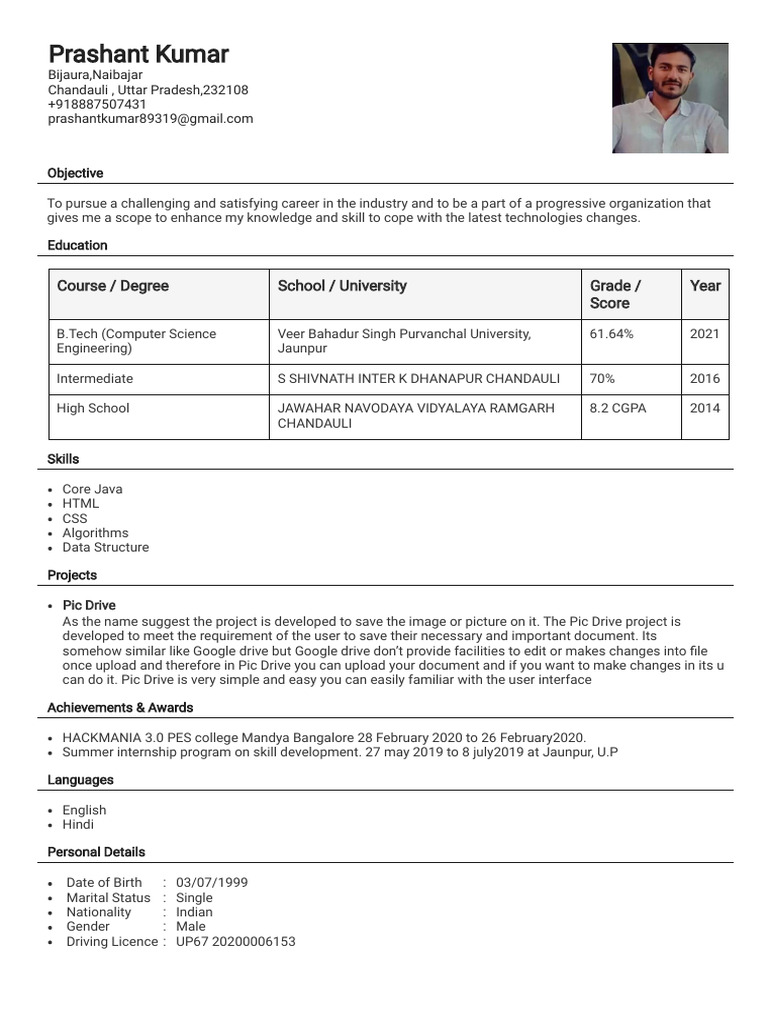 Prashant Kumar's Resume: Skills & Projects | PDF | Computers