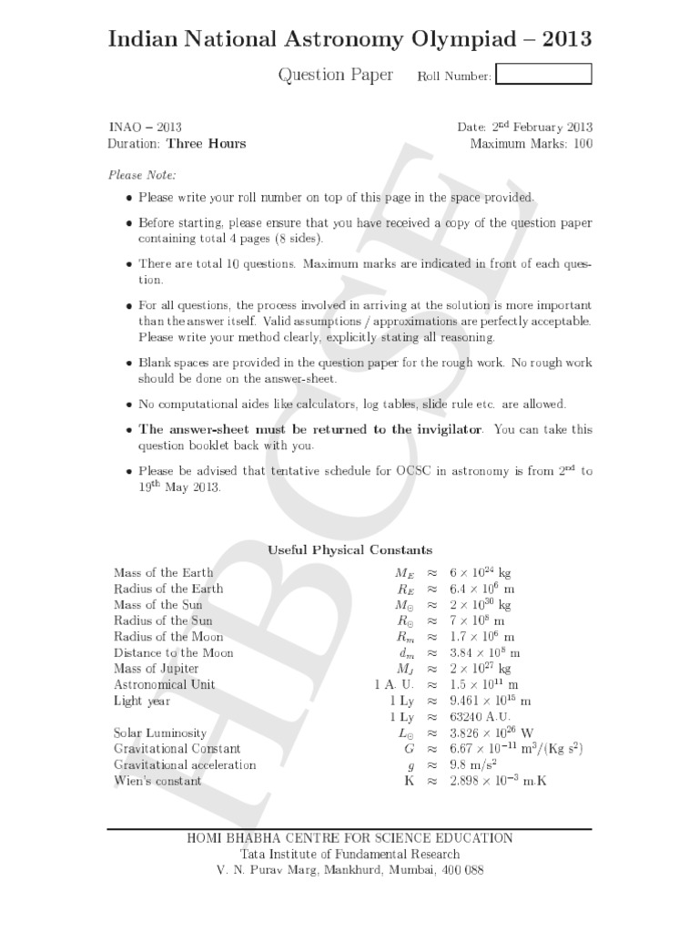 INAO Solved Paper 2013 | PDF
