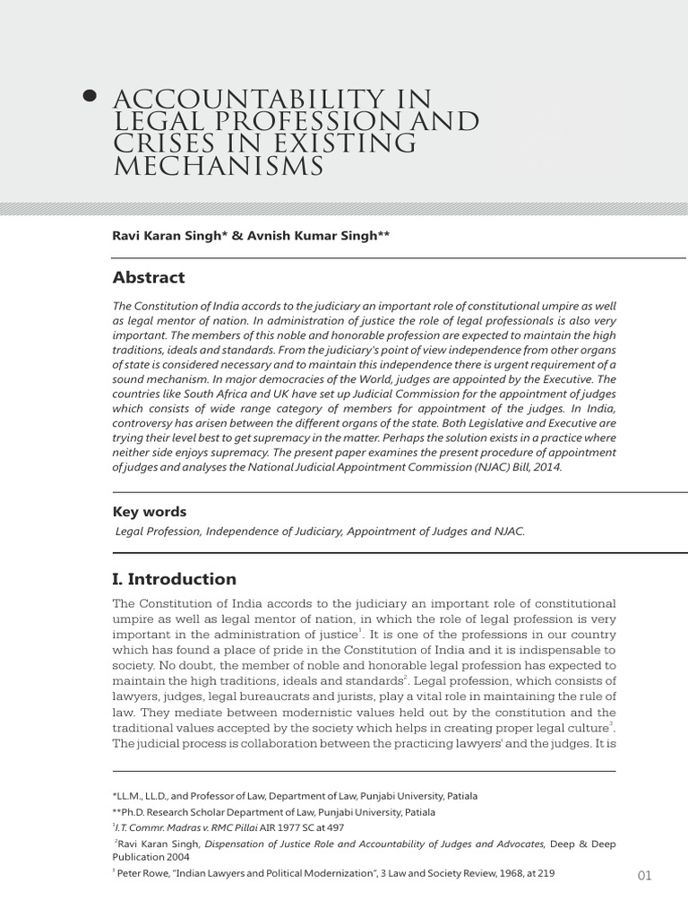 1 Accountability in Legal Profession and Crises in Existing Mechanisms ...