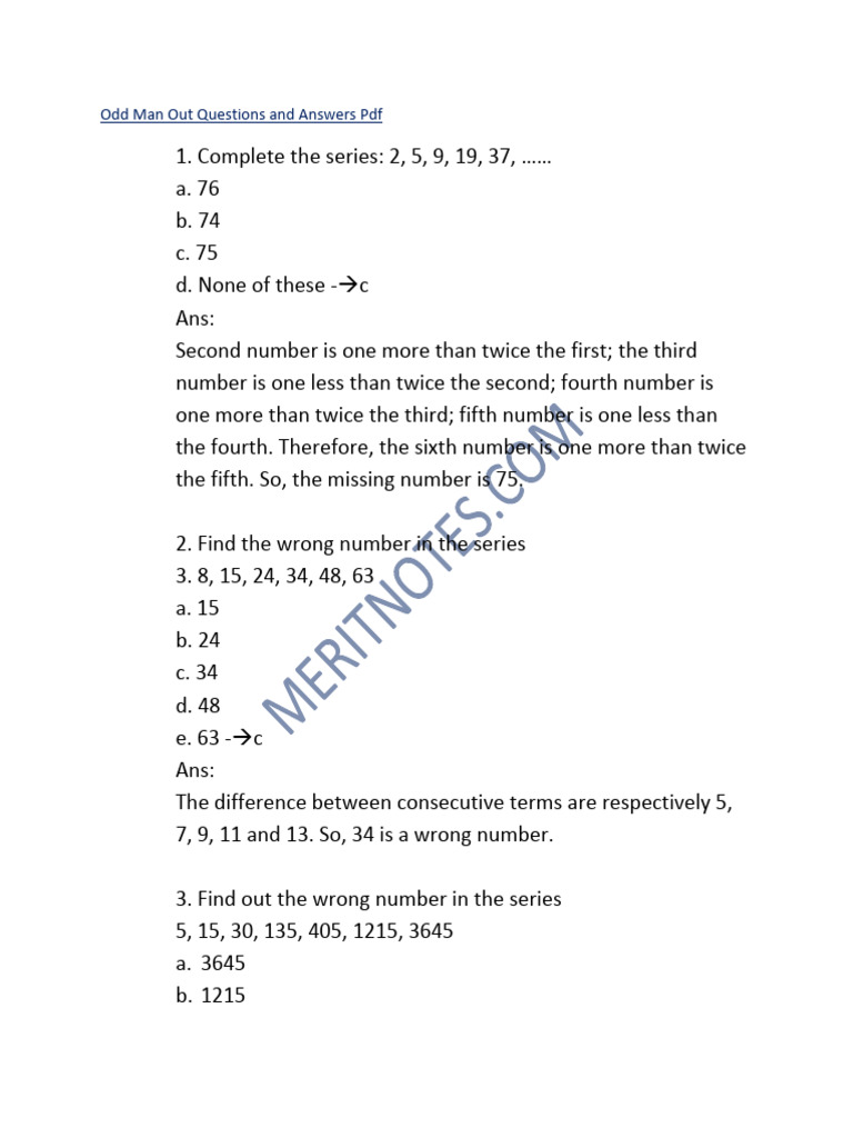 Odd Man Out Series Questions PDF | PDF | Teaching Methods & Materials ...