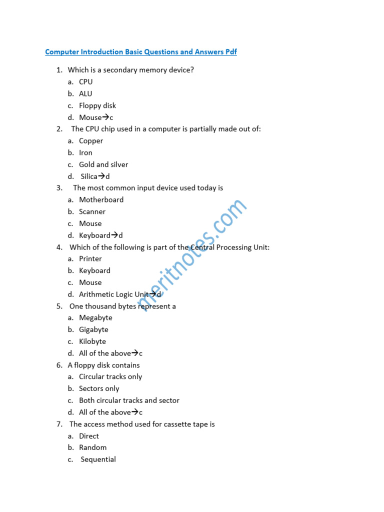 Basic Computer Introduction Questions | PDF | Computers | Technology & Engineering