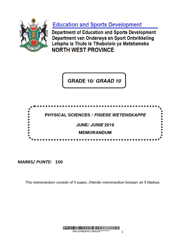 Physical Science GR 10 MEMO ENG - AFRI | Download Free PDF | Mixture ...