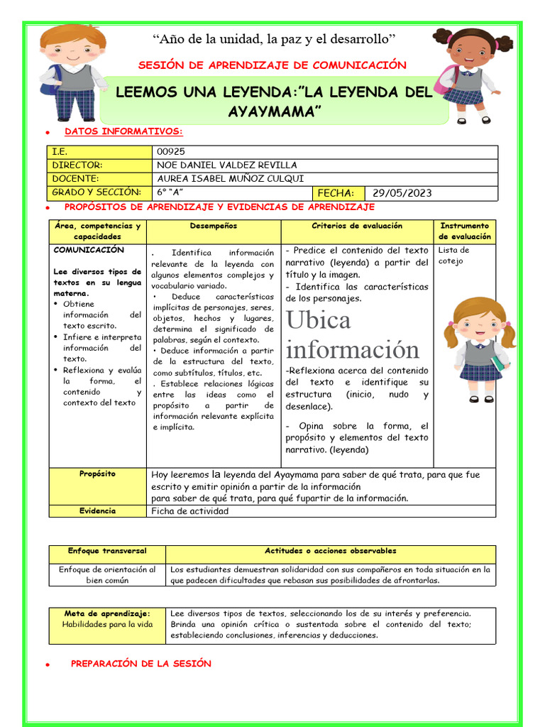 Leyenda del Ayaymama para Niños | PDF | Evaluación | Aprendizaje
