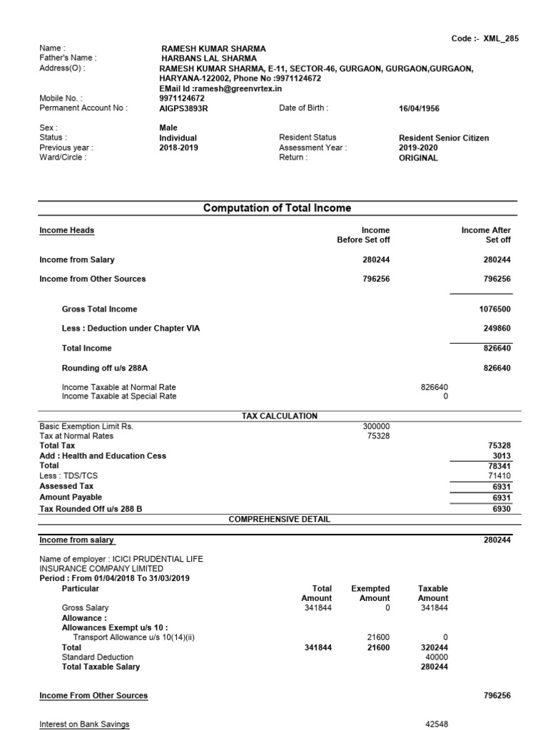 Computation of Ramesh Sharma V1 | PDF | Saving | Income