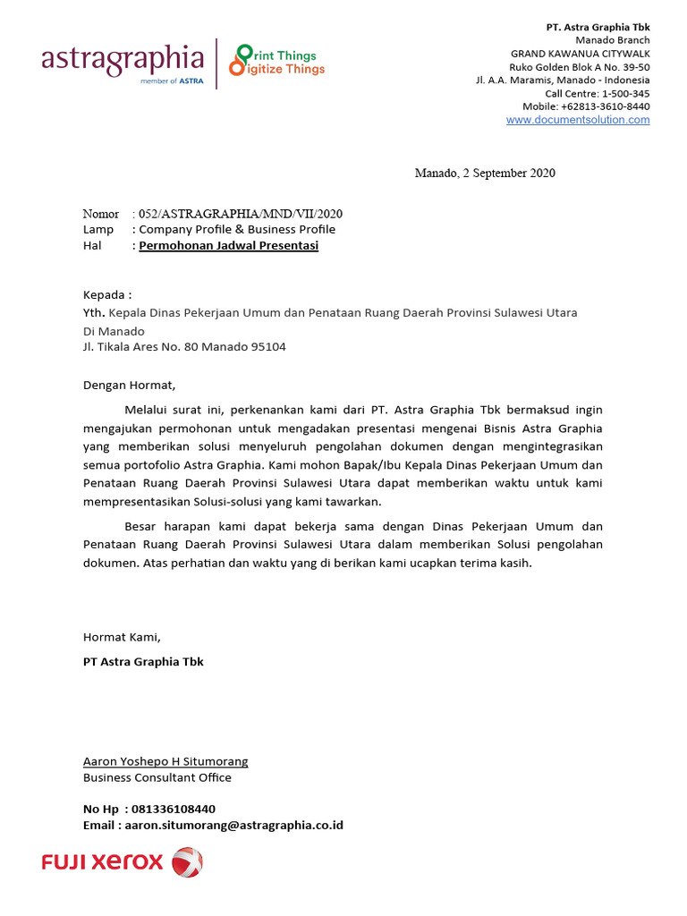 Permohonan Presentasi Astra Graphia | PDF