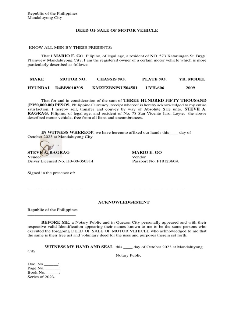 Deed of Sale Steve Ragrag | PDF