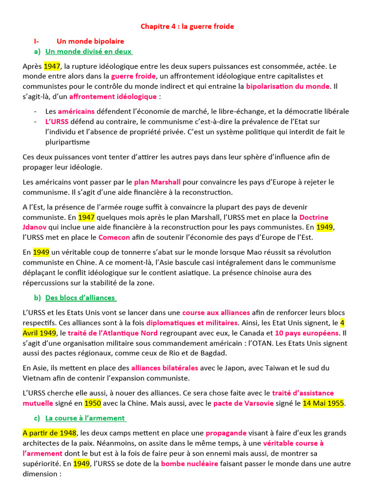 La Guerre Froide : Conflits et Alliances | PDF | Guerre froide | Communisme
